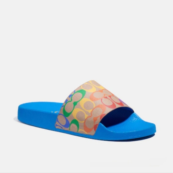 Coach | Shoes | Coach Signature Slide In Rainbow Canvas | Poshmark